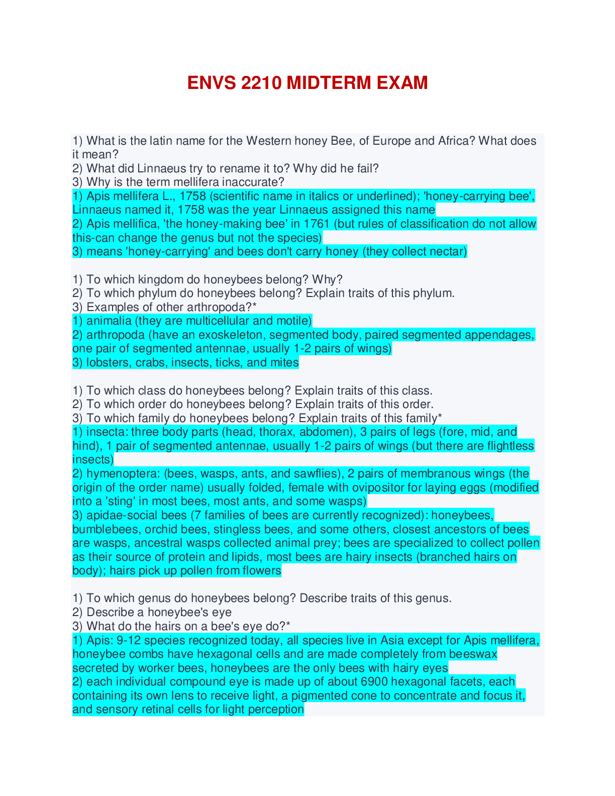 ENVS 2210 MIDTERM EXAM - QUESTIONS AND ANSWERS - Scholarfriends